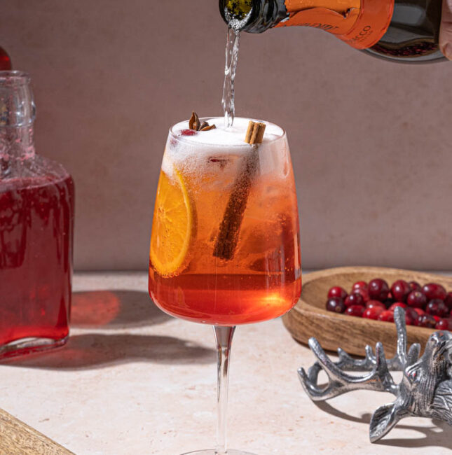 Spiced Cranberry Aperol Spritz - The Boozy Ginger